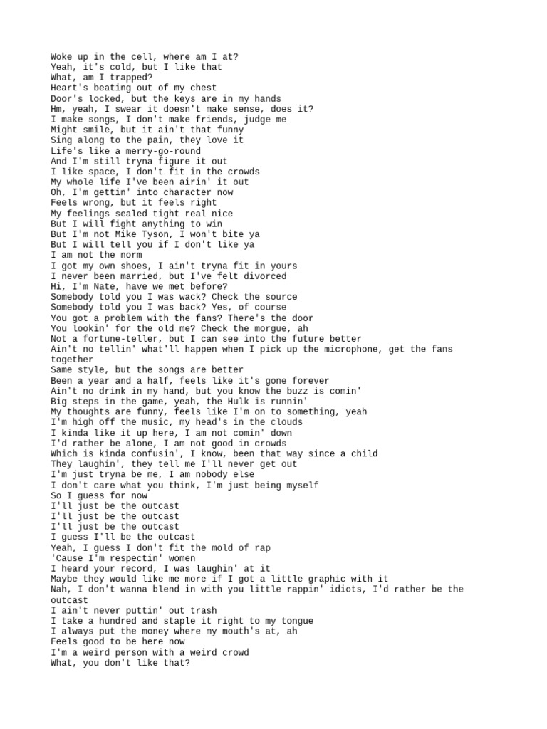 NF Outcast Lyrics | PDF