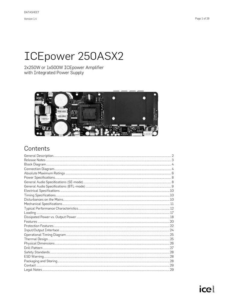 ICEpower250ASX2 Datasheet 1 4 | PDF | Technology & Engineering