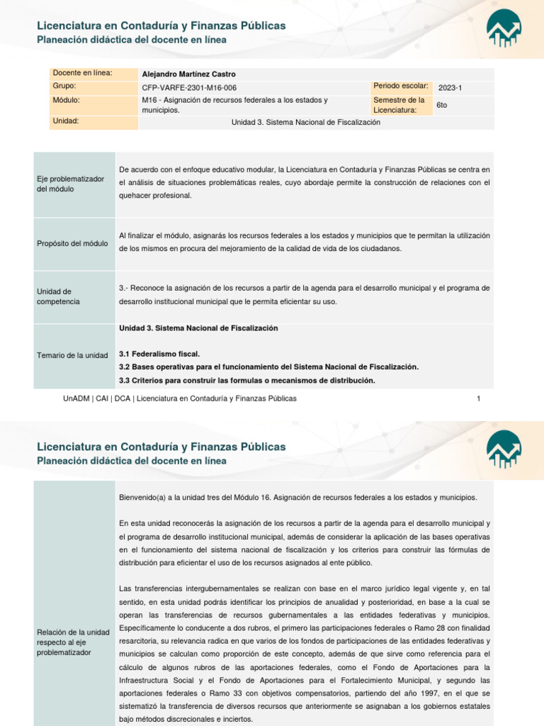 LCFP M16 U3 Planeacion Didactica | PDF | Aprendizaje