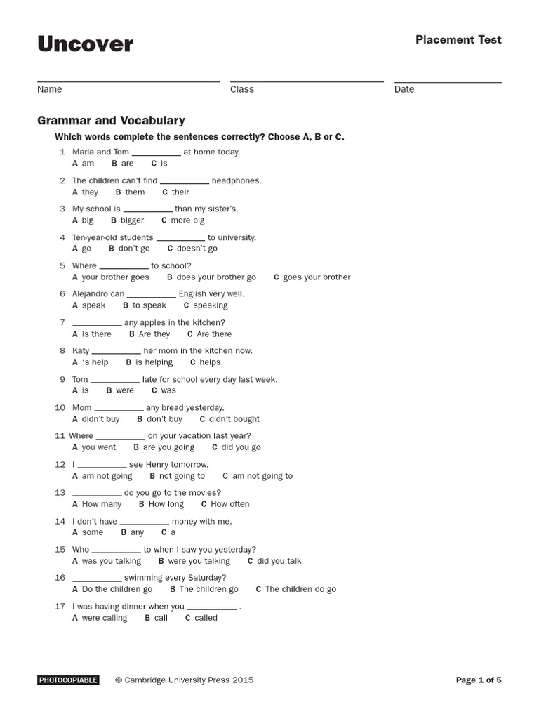 Uncover Placement Test | PDF