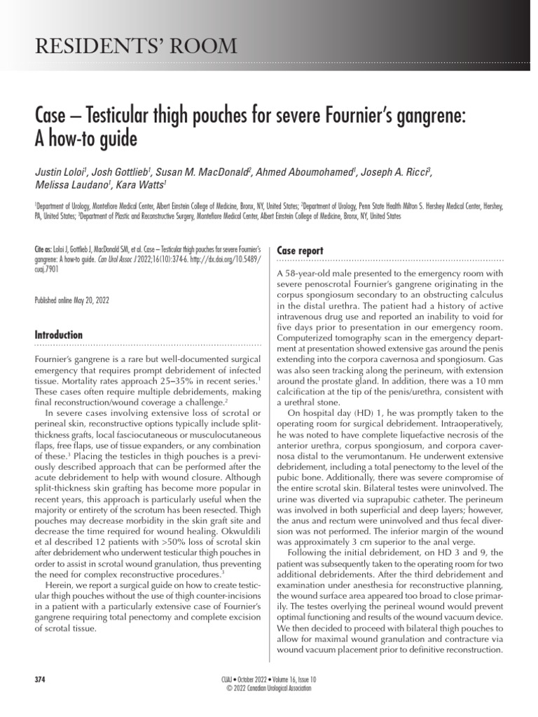 Case Testicular Thigh Pouches For Severe Fournier's Gangrene A How-To ...
