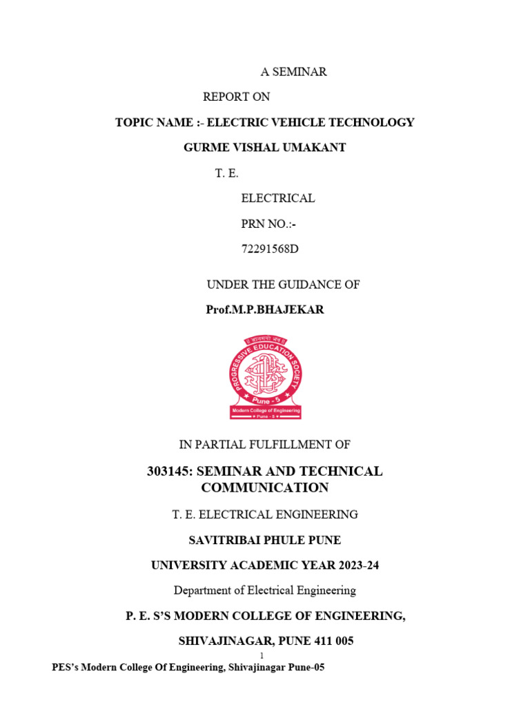 Seminar Report Ev | PDF | Electric Vehicle | Rechargeable Battery