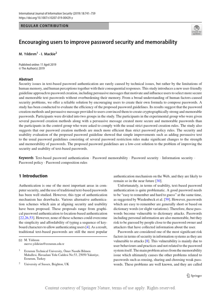 Encouraging Users To Improve Password Security and | PDF | Password ...
