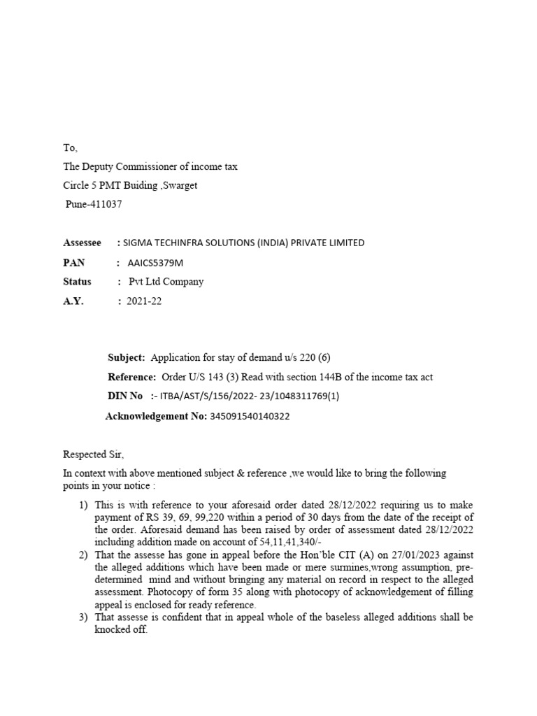 Stay Letter Draft 01-02-2024 | PDF