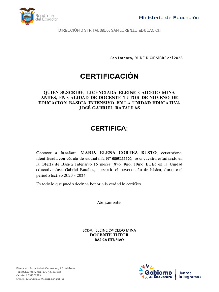 Certificadión Estudiante | PDF