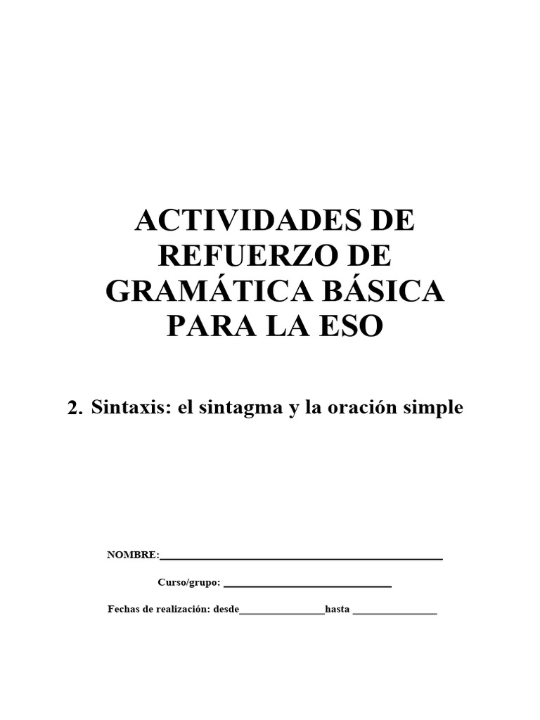 Ejercicios de Sintagmas para Primaria | PDF | Asunto (gramática ...