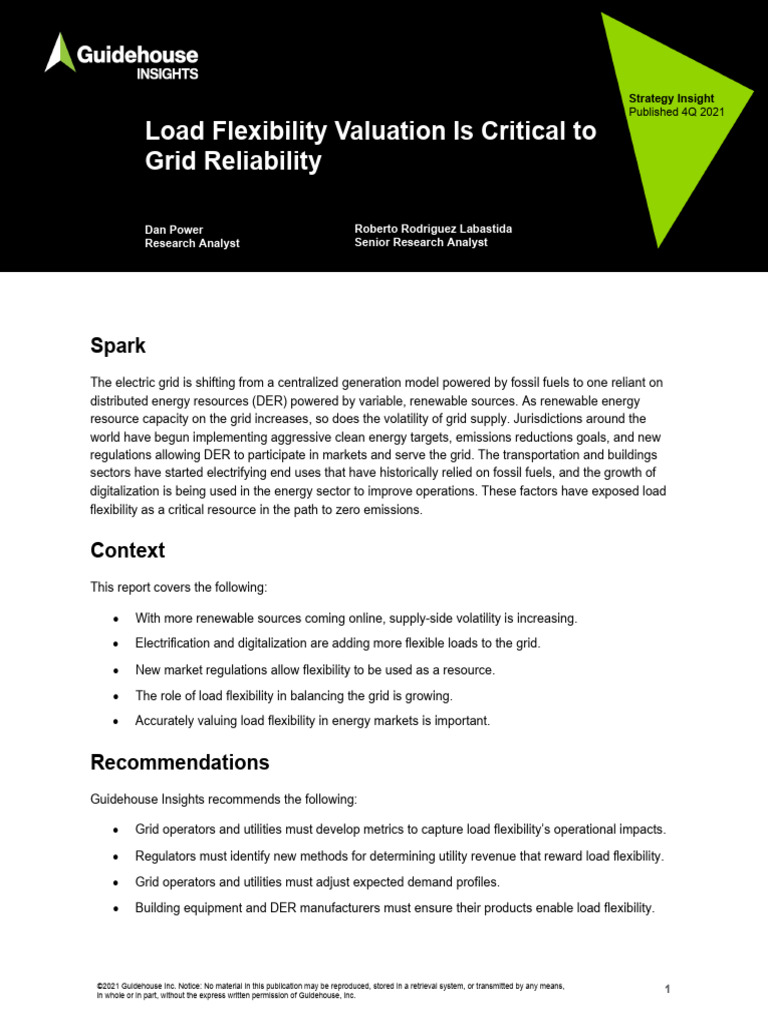 Load Flexibility Valuation Is Critical Guidehouse Insightspdf | PDF | Electrical Grid ...