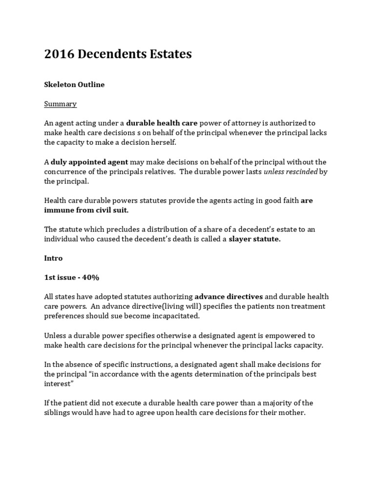 Decedents Estates Skeleton Outlines | PDF