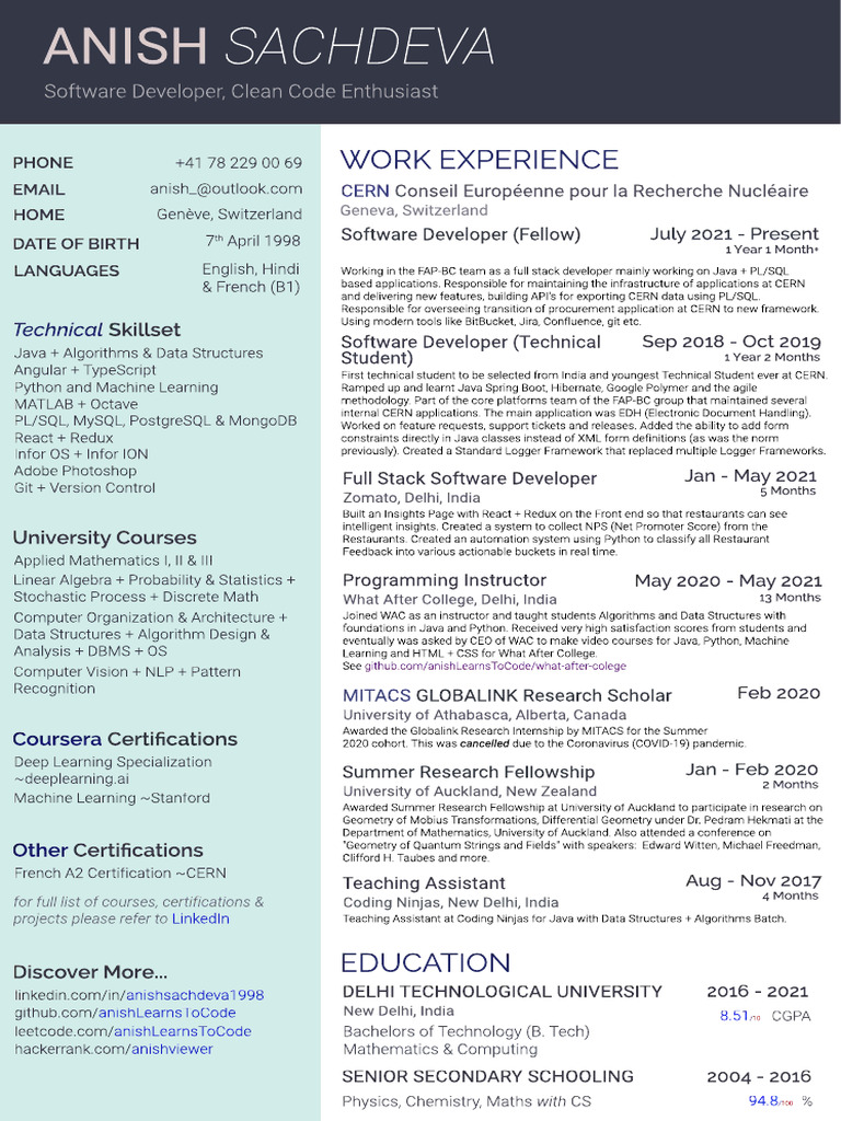 Resume Anish Sachdeva | PDF