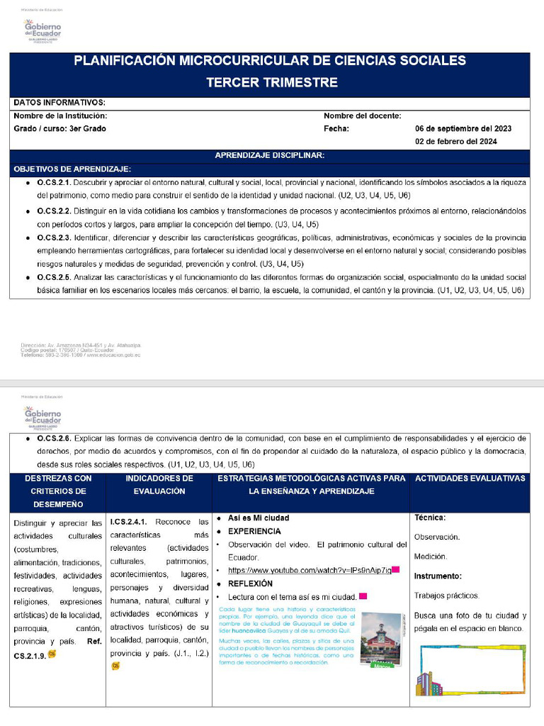 Planificacion de Estudios Sociales - 3er Grado de Escuela - Tercer Trimestre - Archivo Contiene ...