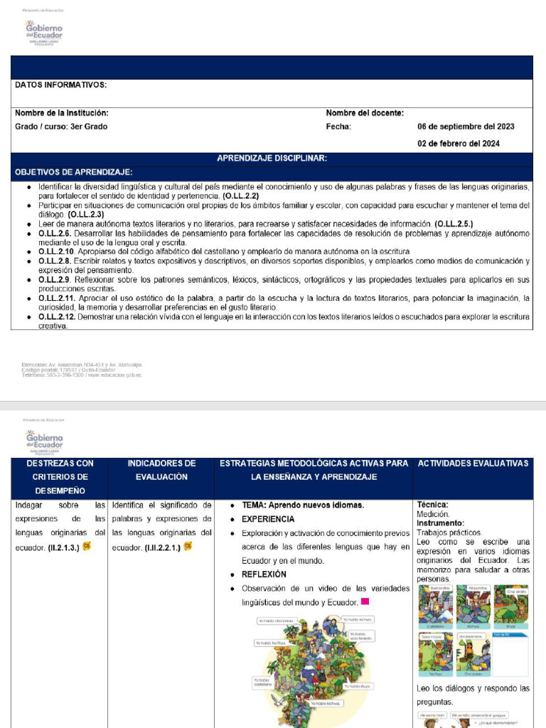 Planificacion de Lengua y Literatura - 3er Grado de Escuela - Tercer ...