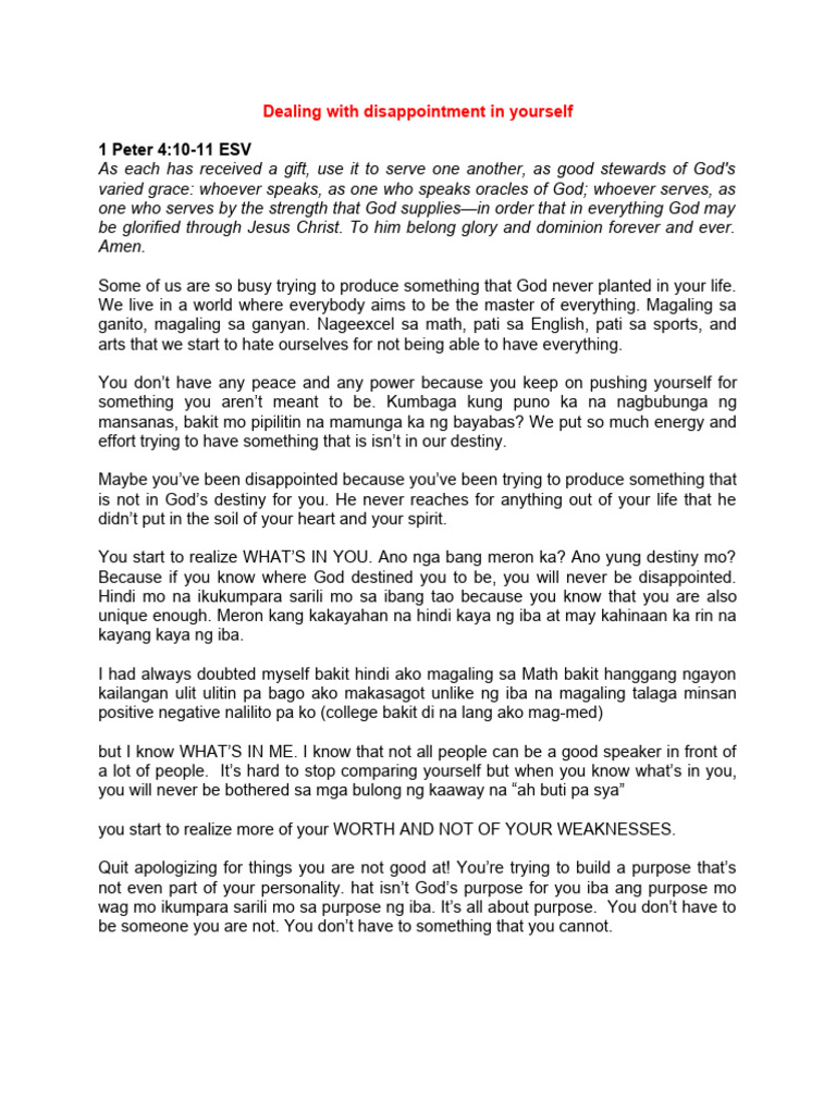 Dealing With Disappointment in Yourself | PDF