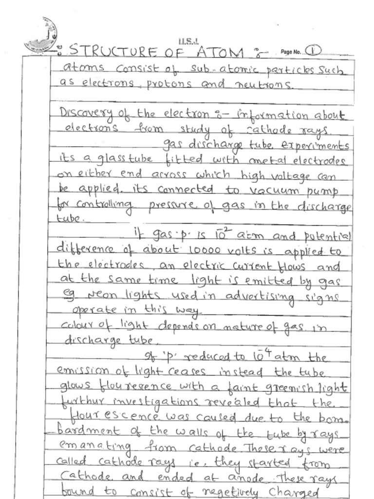 Structure of Atom Class 11th Notes | PDF