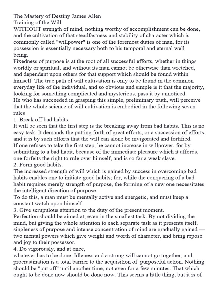 The Mastery of Destiny James Allen | PDF | Mind | Disciplines