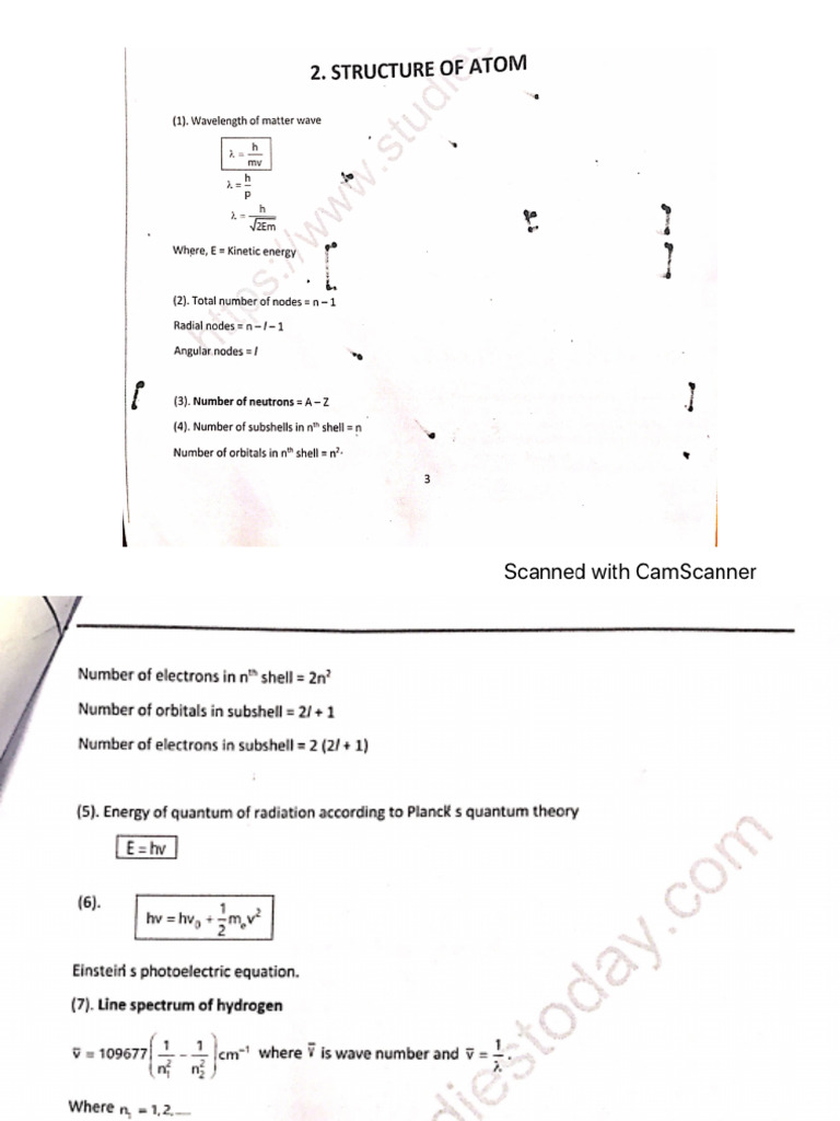Structure of Atom Formula Class 11 | PDF
