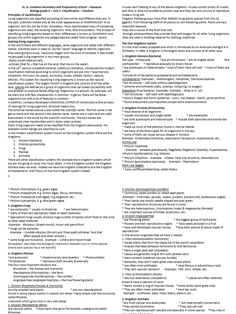 Bio Grade 9 Unit 5 HandoutNew | PDF