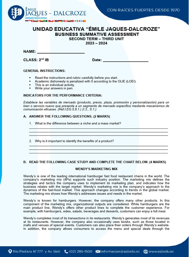 Business Summative Assessment U3 2bi 23-24-7371706271057 | PDF ...