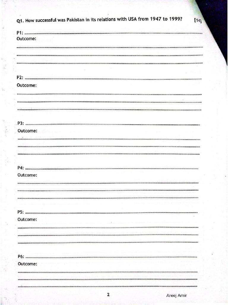 History and Culture of Pakistan Worksheet (Foreign Relations) | PDF
