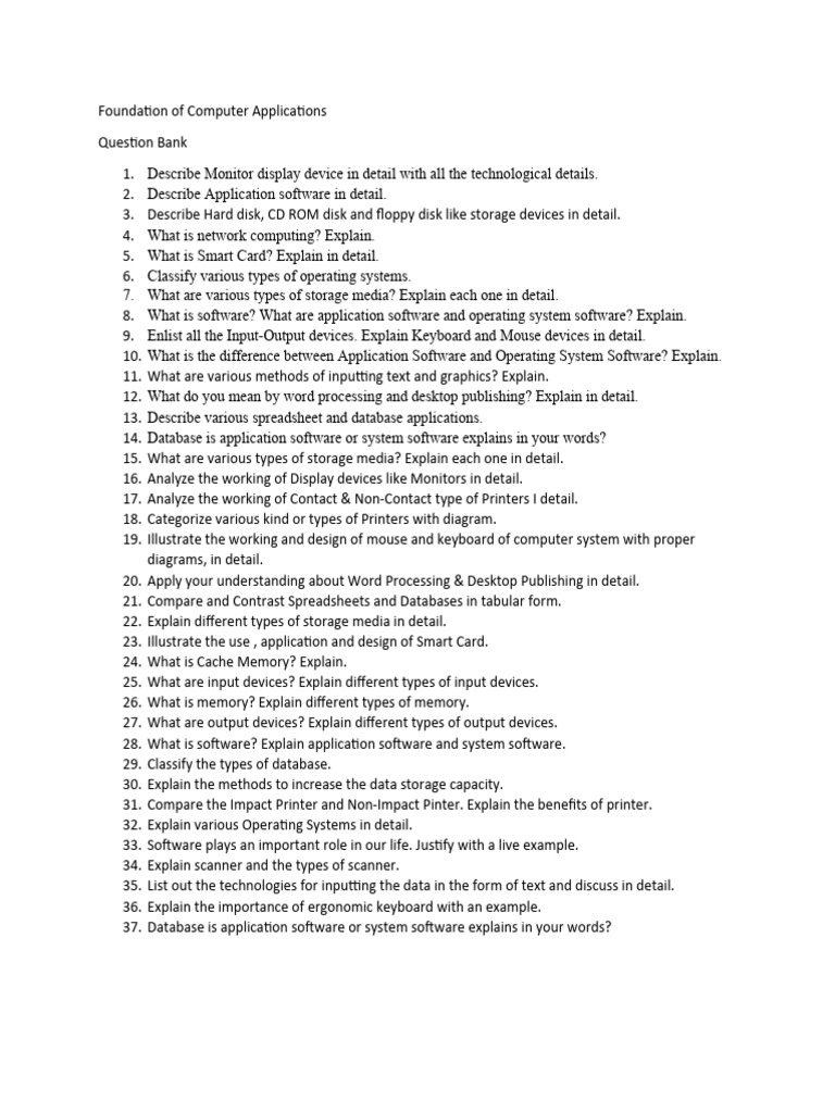 Fundamental of Computer Application QB | PDF | Computer Data Storage | Application Software