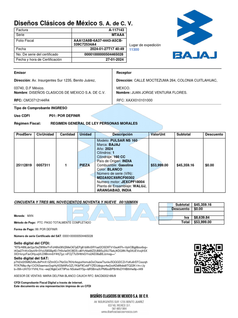 Factura Bajaj 2024 | PDF