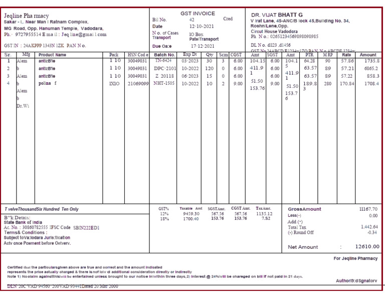 Pharmacy Distributor CNF Agent Business Management Invoice Template A4 ...