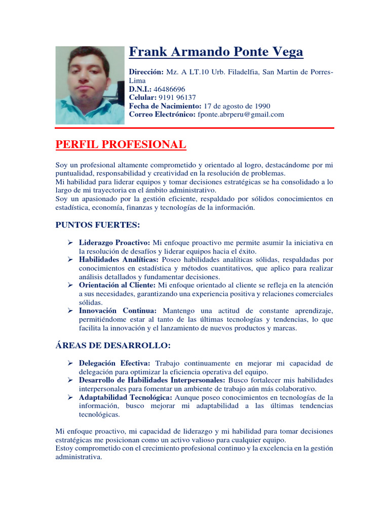 CV Frank PV - Detalle | PDF | Logística | Marketing