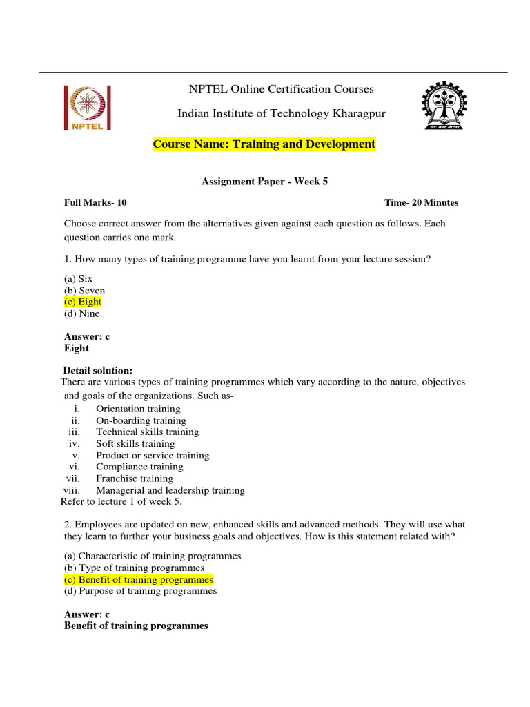 Week 5 Training & Development Quiz | PDF