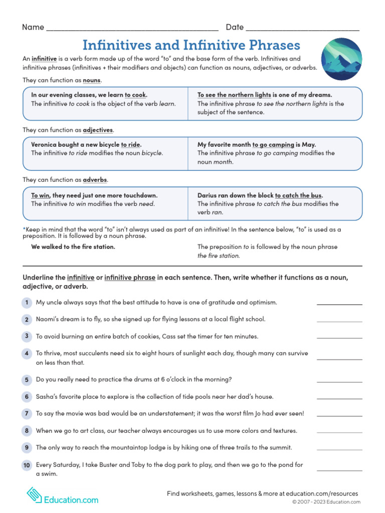 Infinitives and Infinitive Phrases | PDF | Verb | Adverb