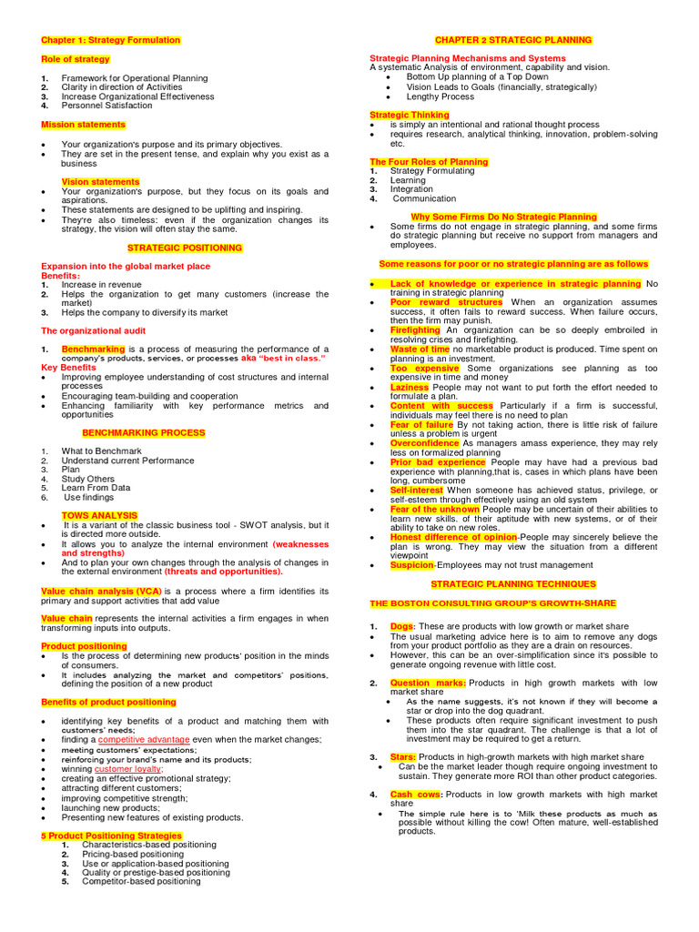 Sba Notes | PDF | Strategic Planning | Strategic Management