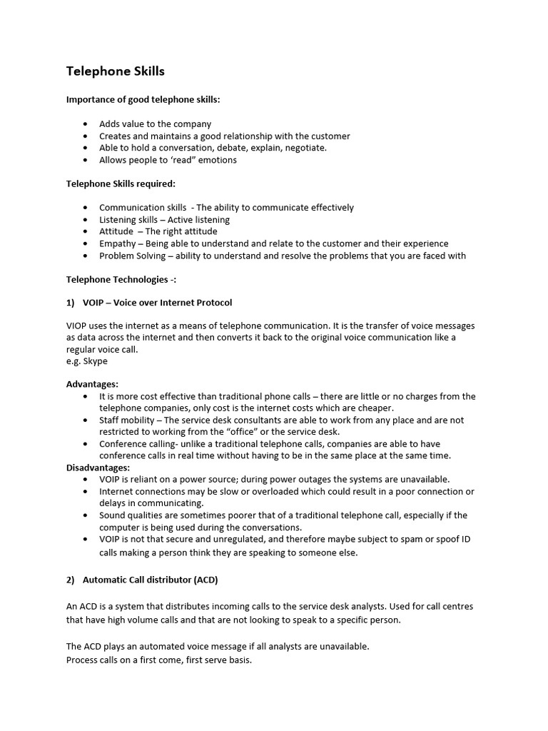 Telephone Skills Notes | PDF