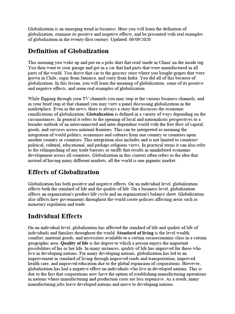 Globalization | PDF | Globalization | Quality Of Life