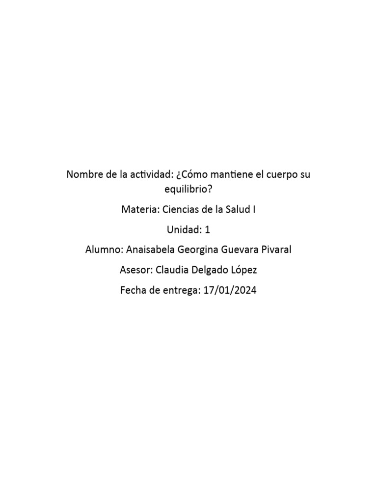 Act 1 U1 Cómo Mantiene El Cuerpo Su Equilibrio | PDF