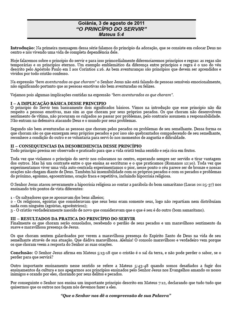 O Princípio Do Servir Pdf Oração Pecado