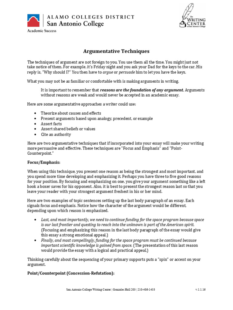 Argumentative Techniques | PDF | Argument | Reason