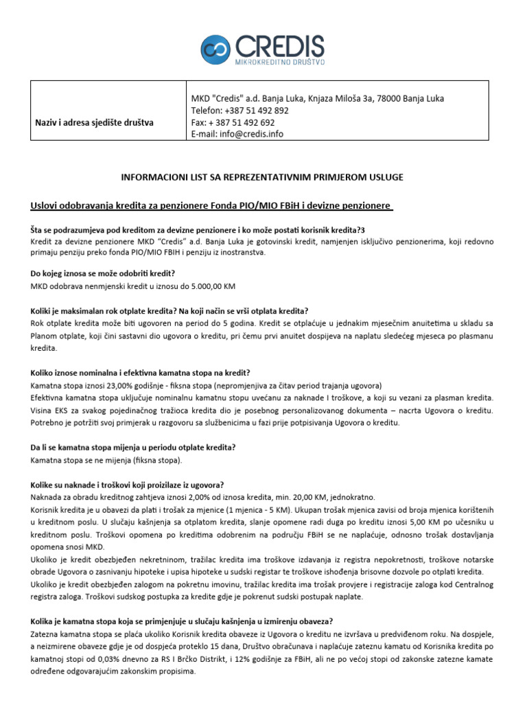 Informativni List FOND PIO MIO I Devizni Penzioneri | PDF