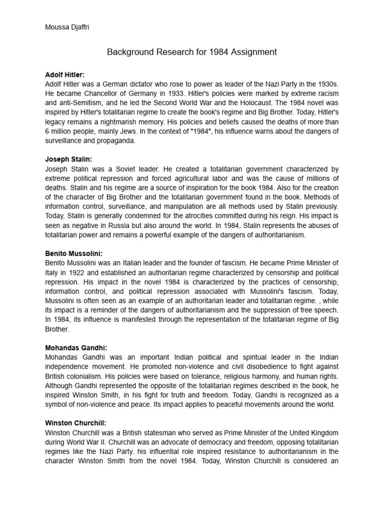Background Research For 1984 Assignment | PDF