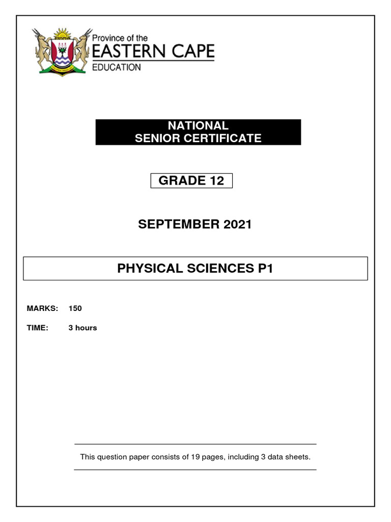 Physical Sciences p1 QP Sept 2021 - English | PDF | Force ...