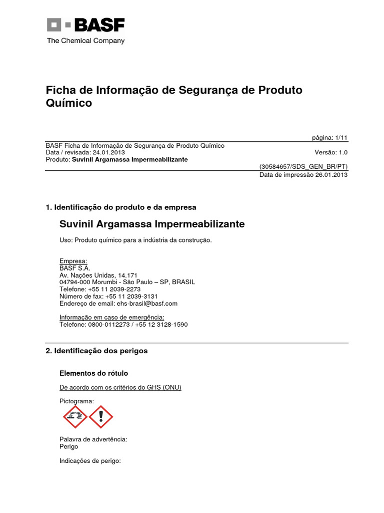 Basf - Suvinil Argamassa Impermeabilizante | PDF | Toxicidade | Química