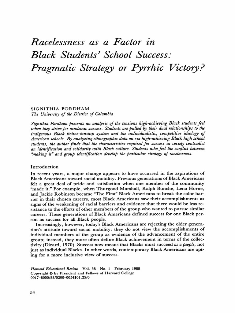 Fordham - Fordham - Racelessness As Factor in Black Studens School ...