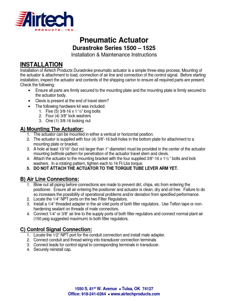 Actuator Installation D1500 D1525 | PDF | Actuator | Torque