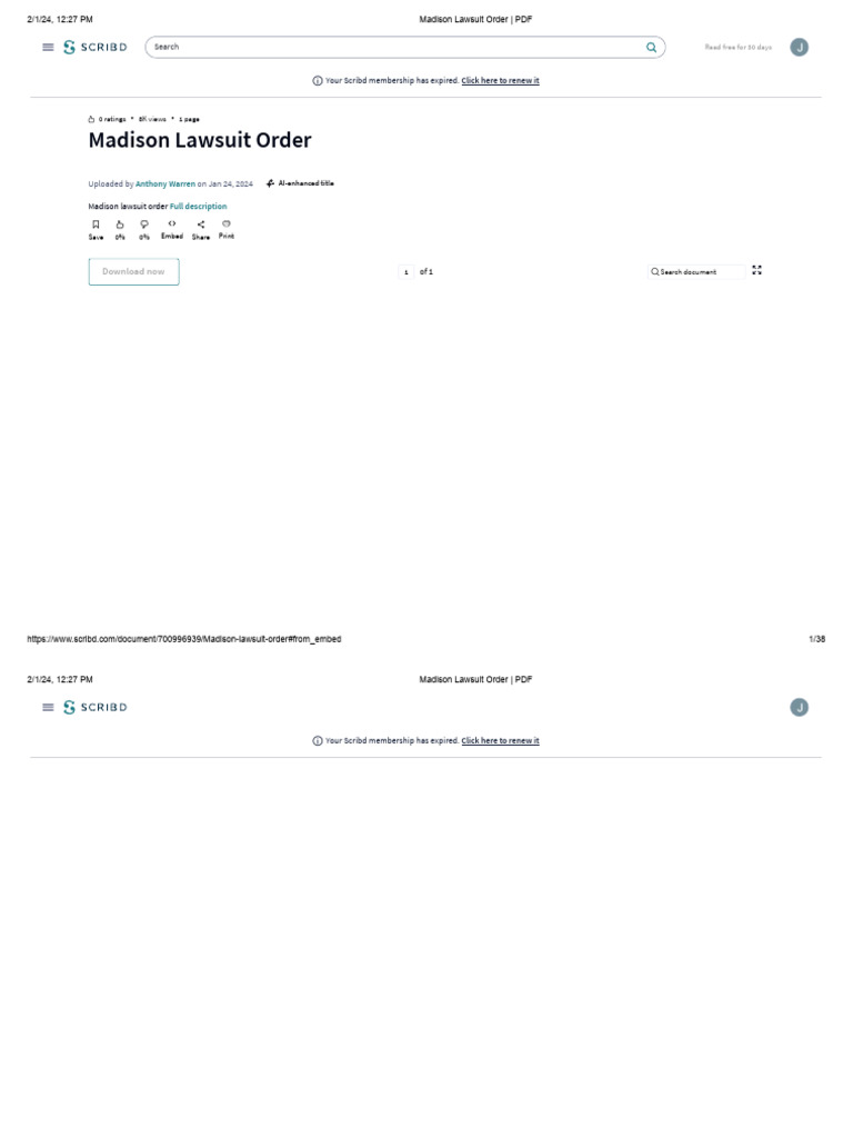 Madison Lawsuit Order - PDF | PDF | Lawsuit | Scribd