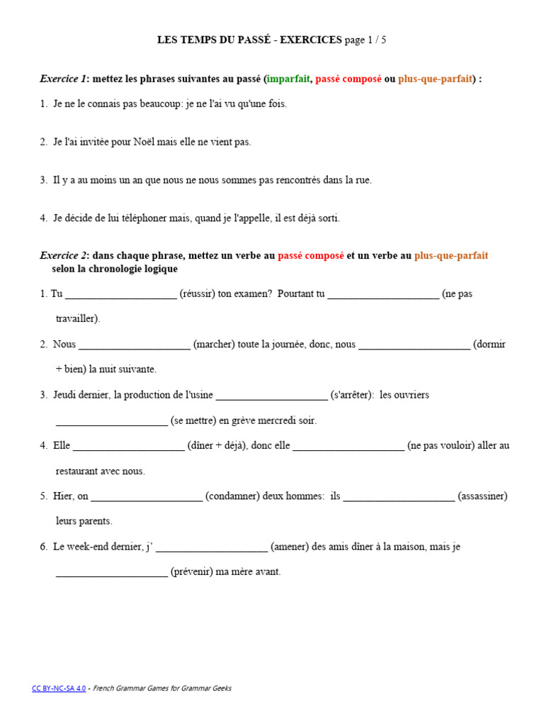 III1b05 Exercises Use of Past Tenses | PDF