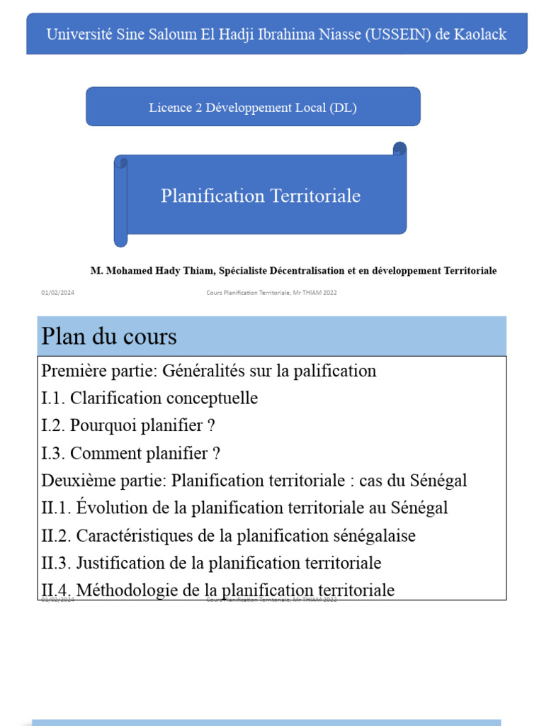 Cours Planification Territoriale Licence 2 DL | PDF