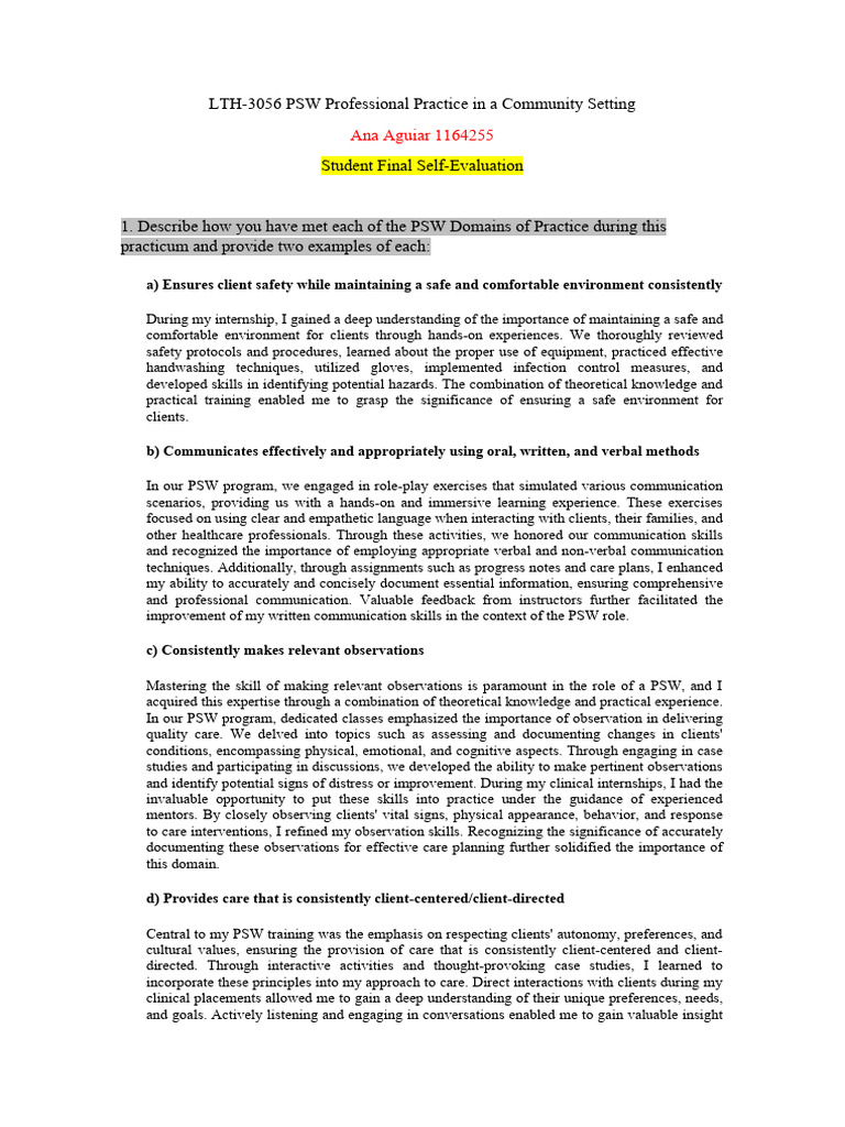 3056 Student Final Self-Evaluation | PDF | Communication | Critical Thinking