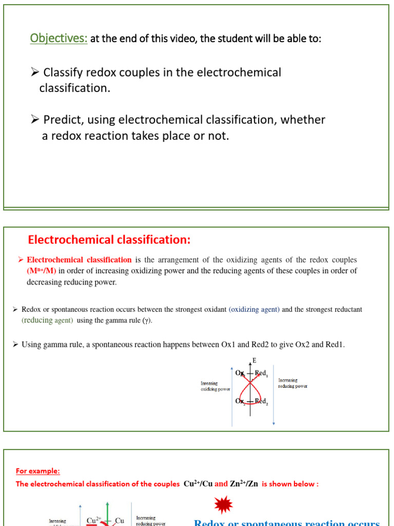 Redox Reactions and Electrochemical Classification | PDF | Teaching ...
