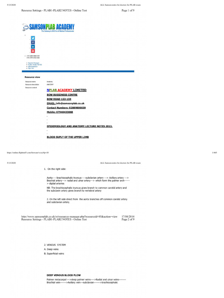 All Samson Notes For Doctors For Plab Exam | PDF