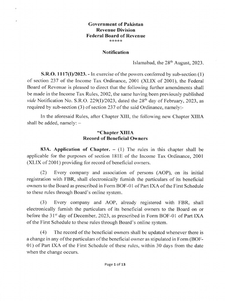 SRO 1117 of 2023 | Download Free PDF | Ownership | Shareholders