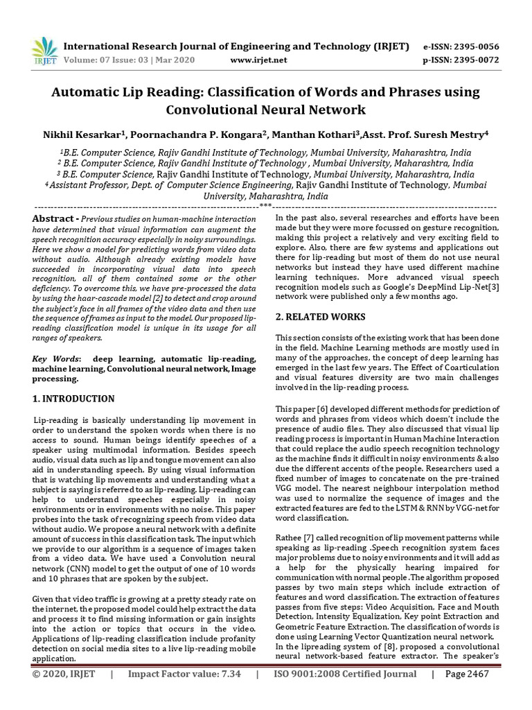 Automatic Lip Reading Classification of | PDF | Speech Recognition ...