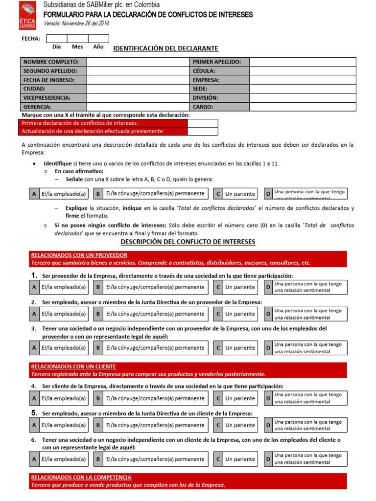 Formato de Conflicto de Intereses | PDF