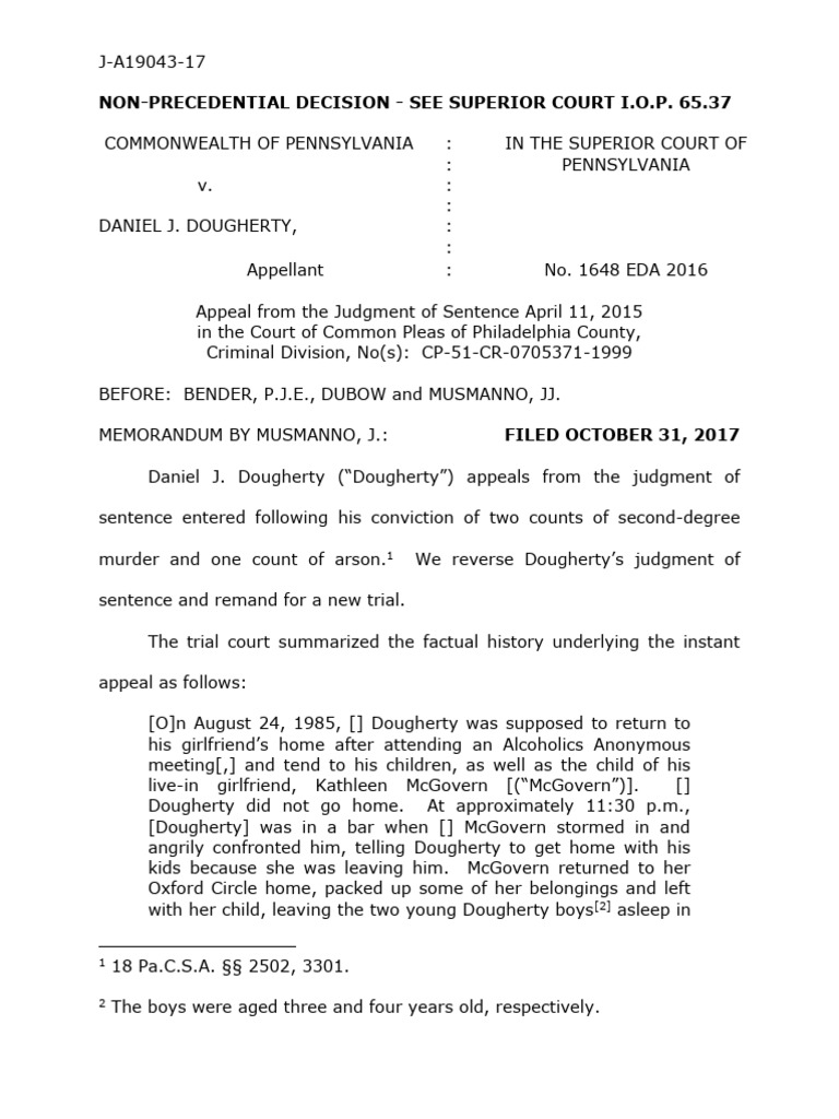 Daniel Dougherty Pa Superior 2017 Opinion | PDF | Confrontation Clause ...